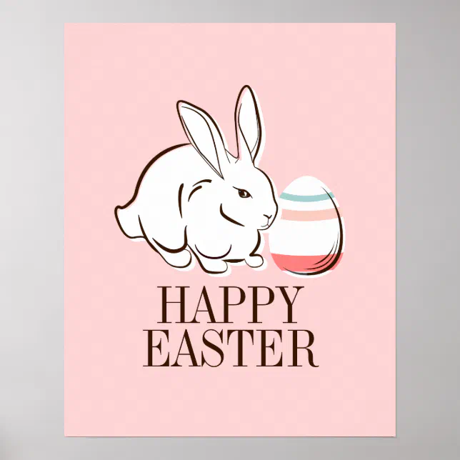 Pink Easter Bunny and Egg Happy Easter Poster | Zazzle