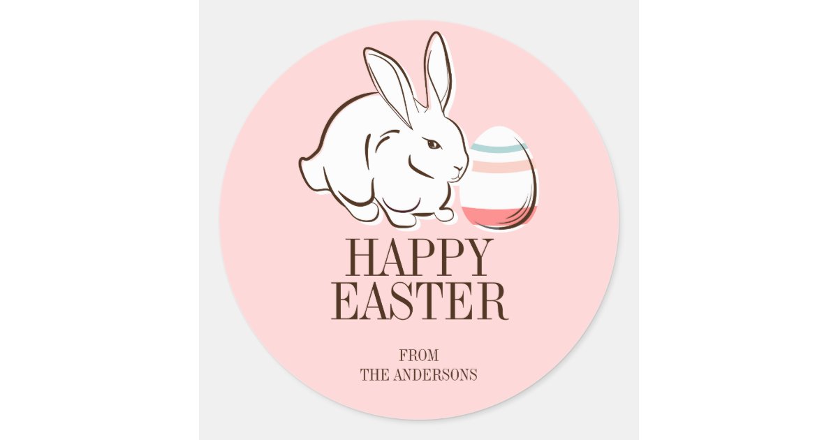 Pink Easter Bunny and Egg Happy Easter Sticker | Zazzle