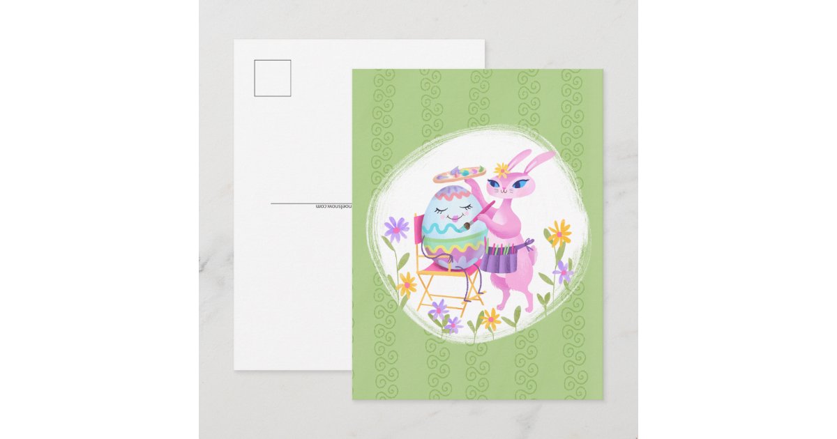 Pink Easter Bunny Rabbit and Egg Postcard | Zazzle