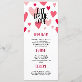 Pink Eat Drink Love Valentine's Day Dinner Party Menu | Zazzle