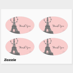 pink eiffel tower vintage paris thank you oval sticker | Zazzle