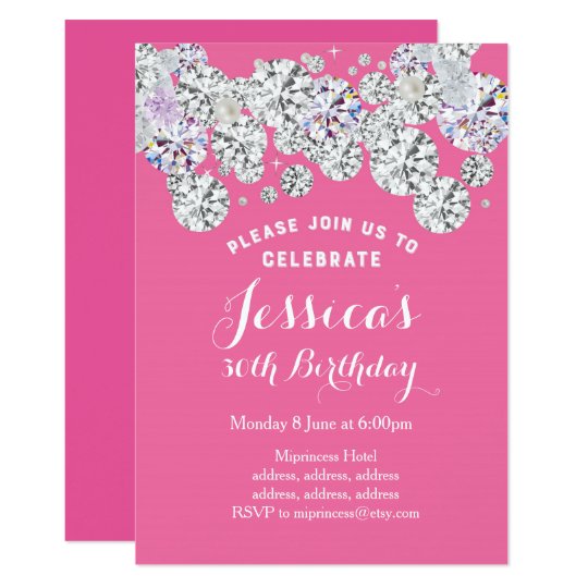 PINK elegant diamond, glitter birthday invitation | Zazzle.com