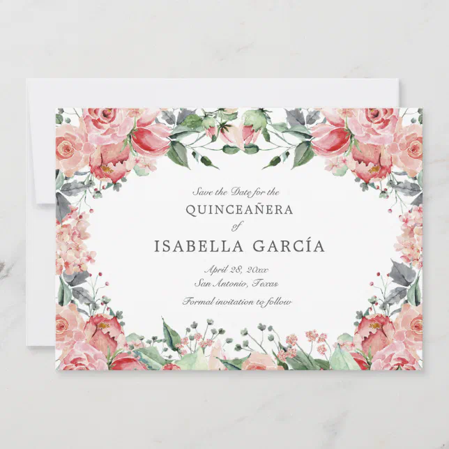 Pink Elegant Floral Script Quinceañera Save The Date | Zazzle