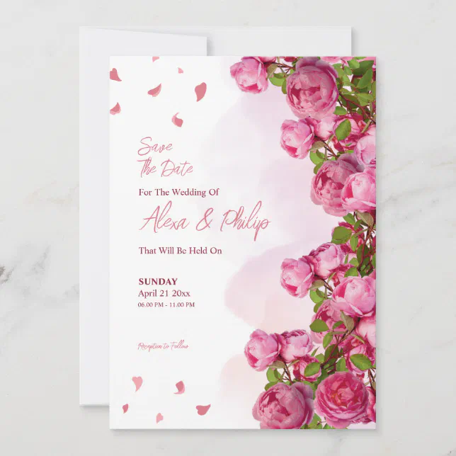 Pink Elegant Flowers Wedding Invitation | Zazzle