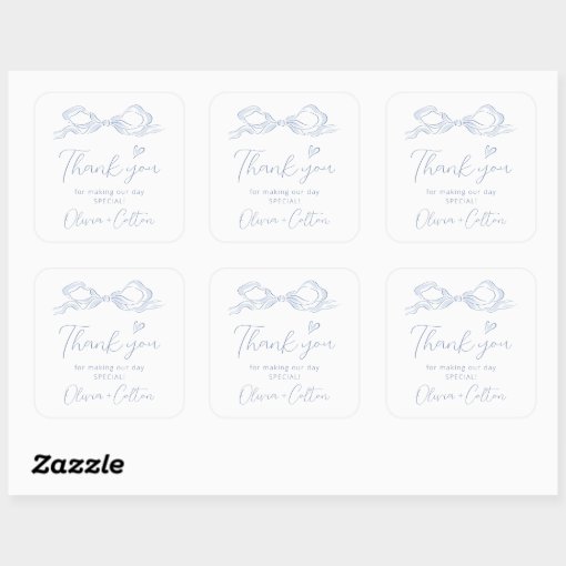 Pink Elegant Hand Drawn Bow Thank You Wedding Square Sticker | Zazzle