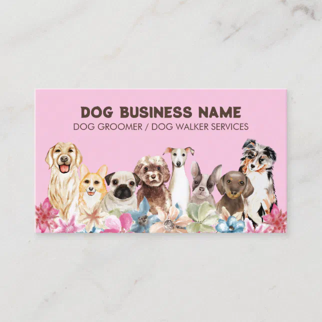Pink Elegant QR Code Dog grooming Business Card | Zazzle