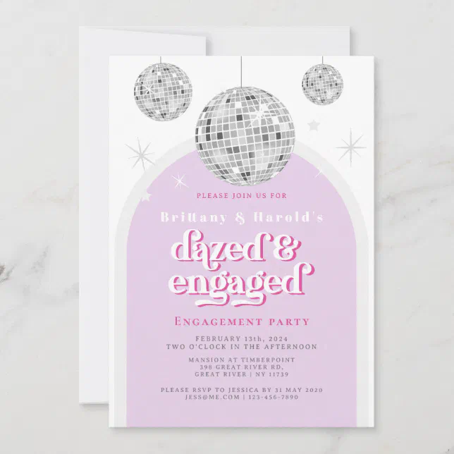PINK Elegant Retro Disco Engagement photo Invitation | Zazzle
