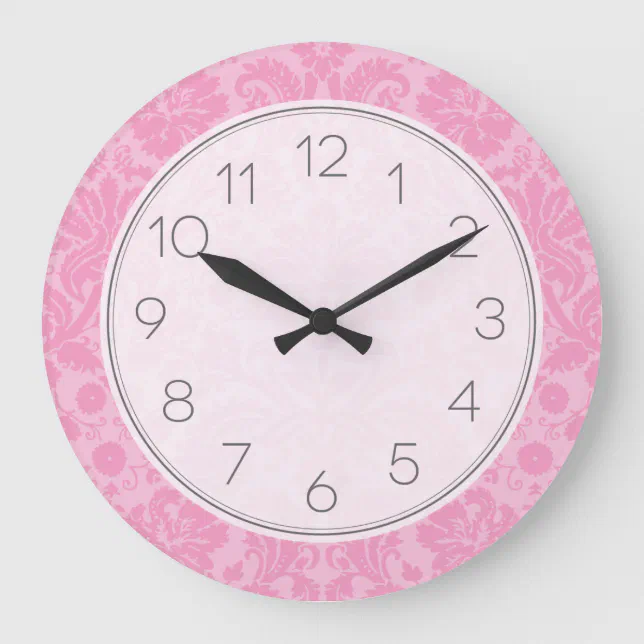 Pink Elegant Vintage Damask Large Clock | Zazzle