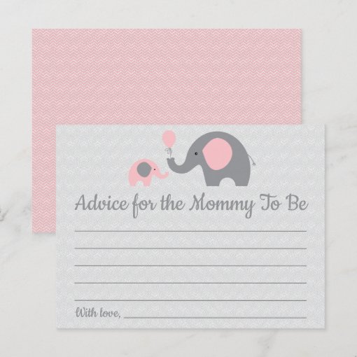 Pink Elephant Baby Shower Advice for Mom Cards | Zazzle