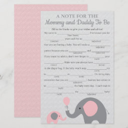 Pink Elephant Baby Shower Advice Game Cards | Zazzle