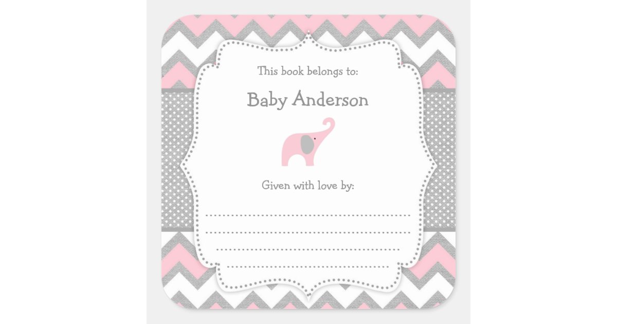 Pink Elephant Baby Shower bookplate book sticker | Zazzle