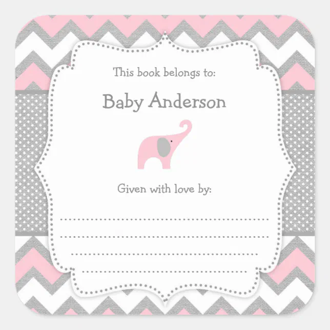 Pink Elephant Baby Shower bookplate book sticker | Zazzle