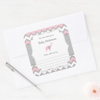 Pink Elephant Baby Shower bookplate book sticker | Zazzle