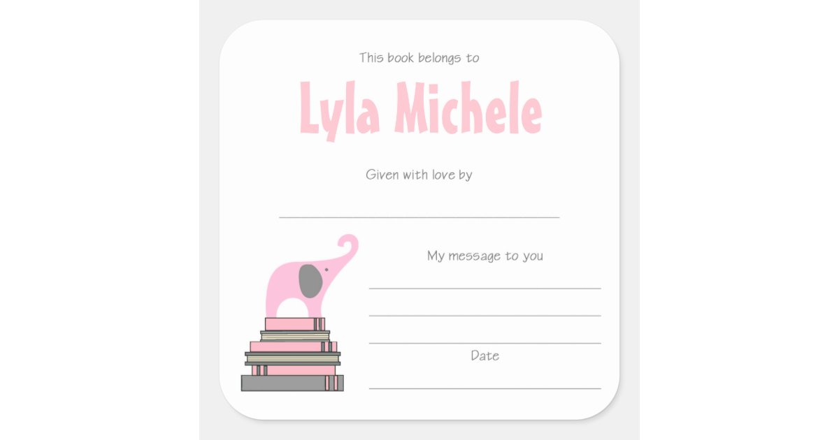 Pink Elephant baby shower bookplates GIRL | Zazzle