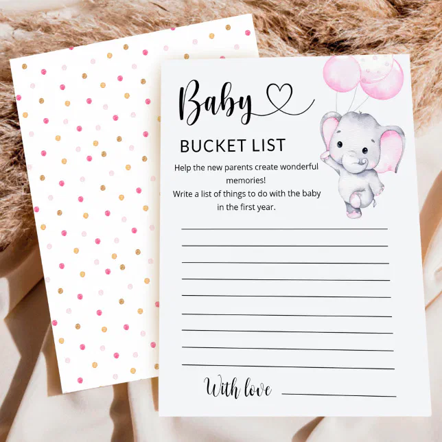 Pink Elephant Baby Shower Bucket List | Zazzle