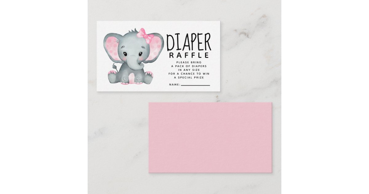 Pink Elephant Baby Shower Diaper Raffle Enclosure Card | Zazzle