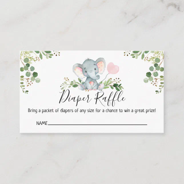 Pink Elephant Baby Shower Diaper Raffle Enclosure Card | Zazzle