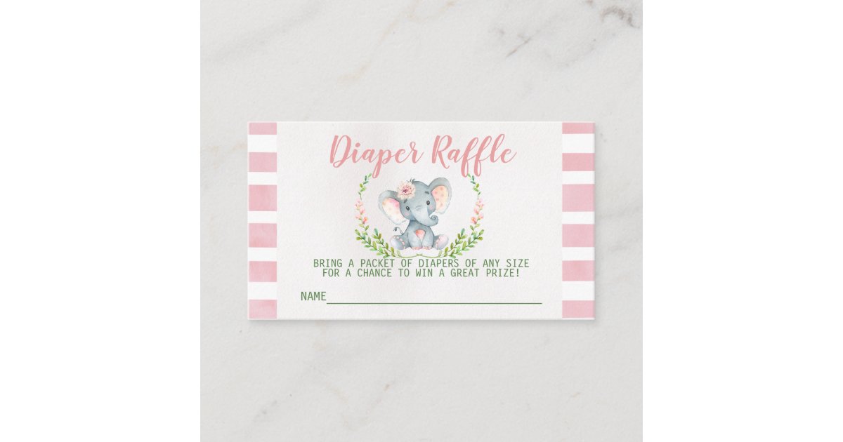 Pink Elephant Baby Shower Diaper Raffle Insert | Zazzle