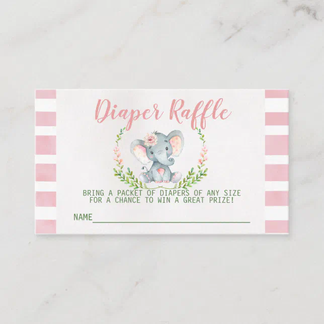 Pink Elephant Baby Shower Diaper Raffle Insert | Zazzle