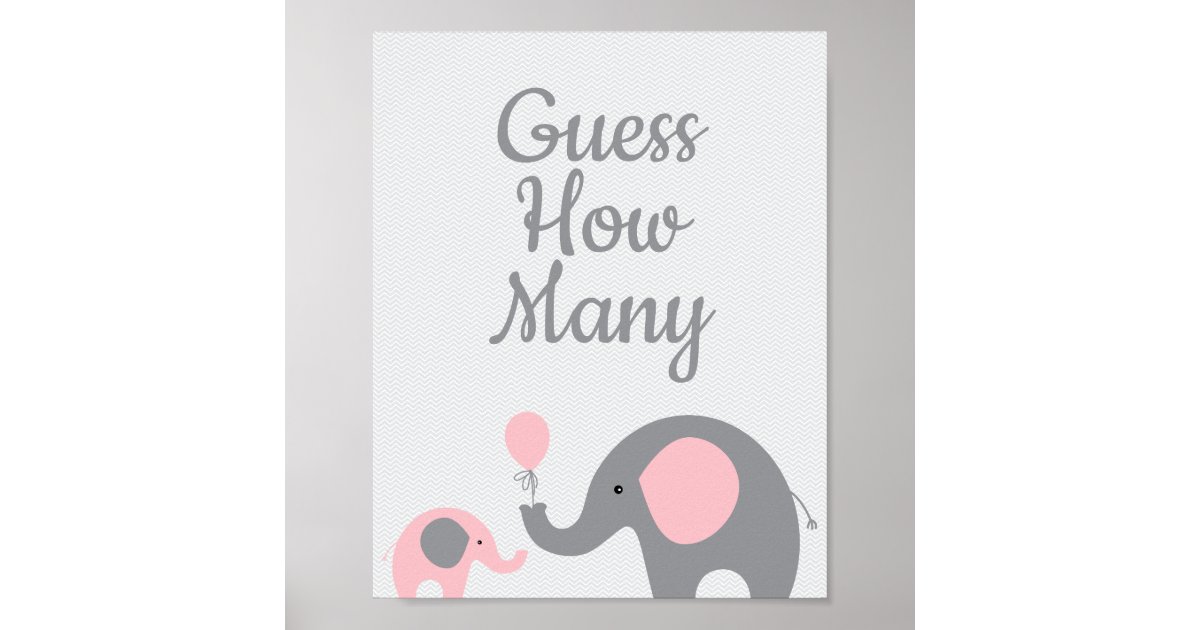Pink Elephant Baby Shower Guess How Many Game Sign | Zazzle