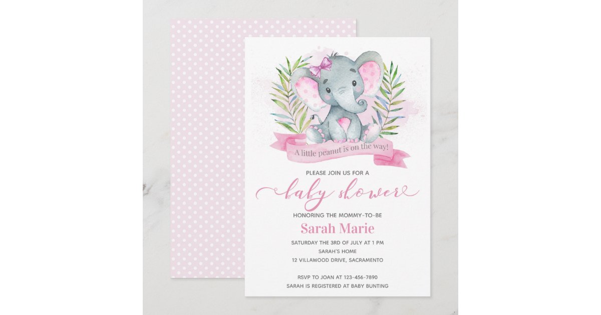 Pink Elephant Baby Shower Invitation | Zazzle