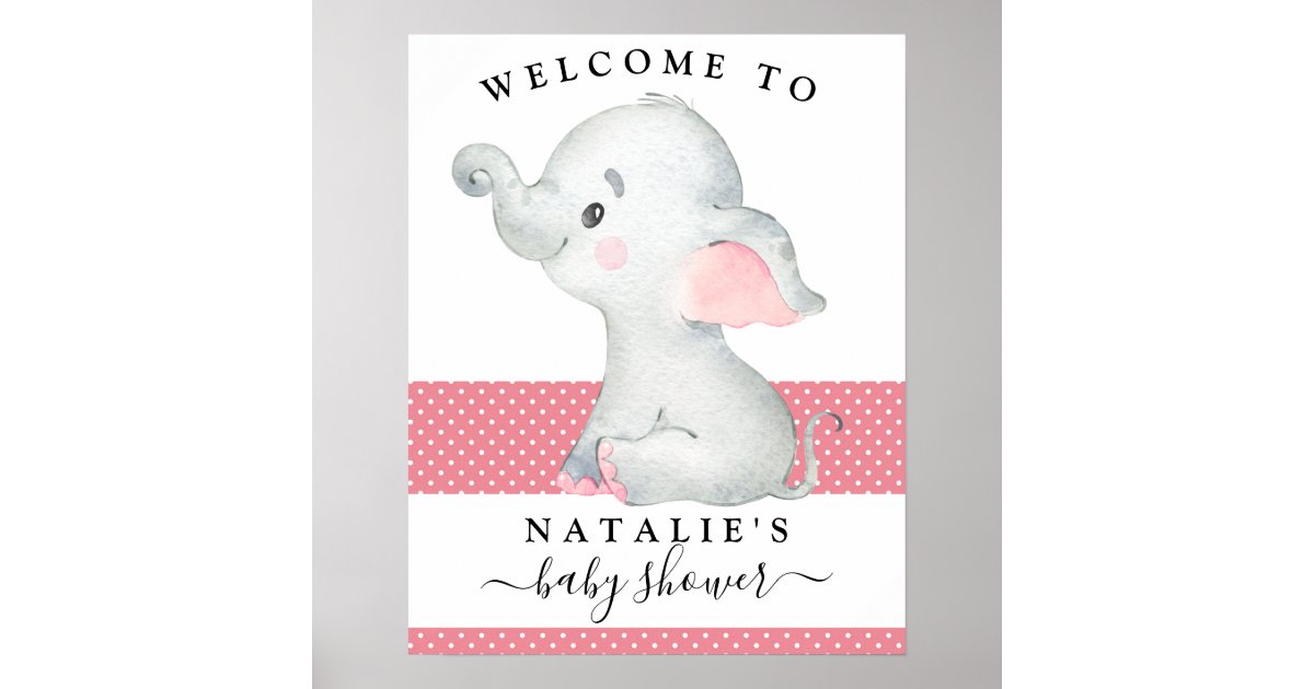 Pink Elephant Baby Shower Welcome Sign Poster | Zazzle