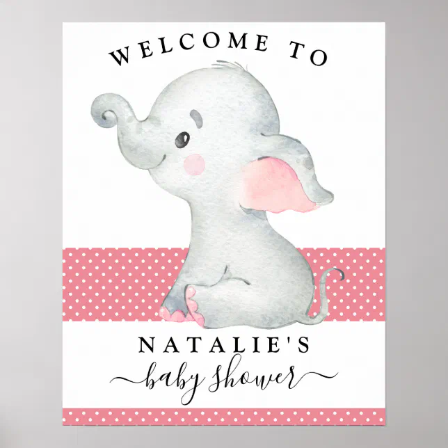 Pink Elephant Baby Shower Welcome Sign Poster | Zazzle