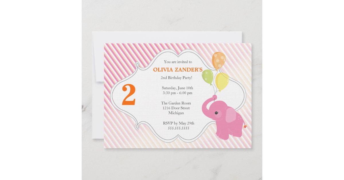 Pink Elephant Birthday Invitation | Zazzle