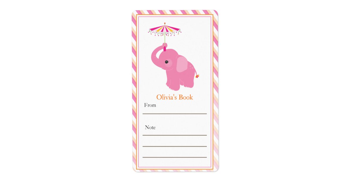 Pink Elephant Bookplate | Zazzle
