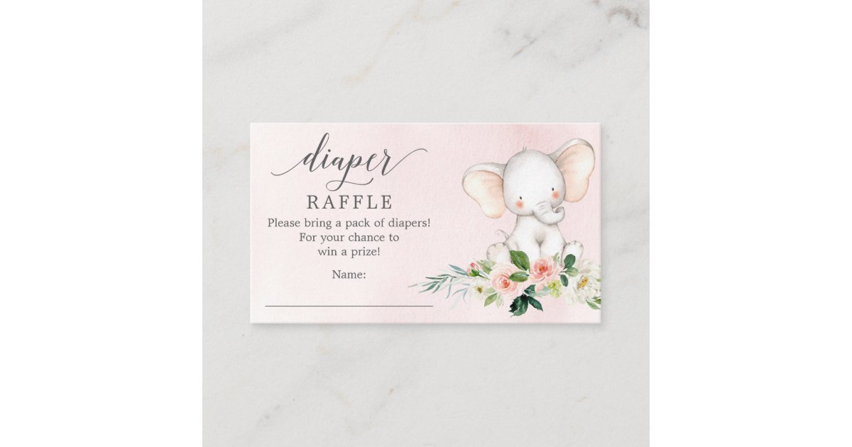 Pink Elephant Diaper Raffle Baby Shower Card | Zazzle
