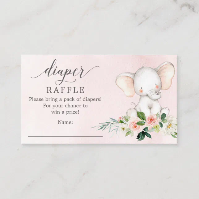 Pink Elephant Diaper Raffle Baby Shower Card | Zazzle