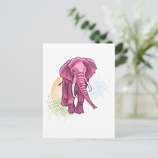 Pink Elephant draw - Sunset vector Postcard | Zazzle