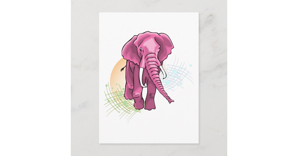 Pink Elephant draw - Sunset vector Postcard | Zazzle