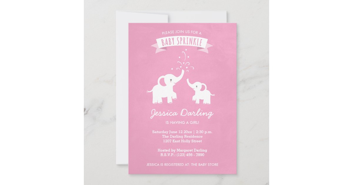 Pink Elephant Girl Baby Sprinkle Shower Invitation | Zazzle