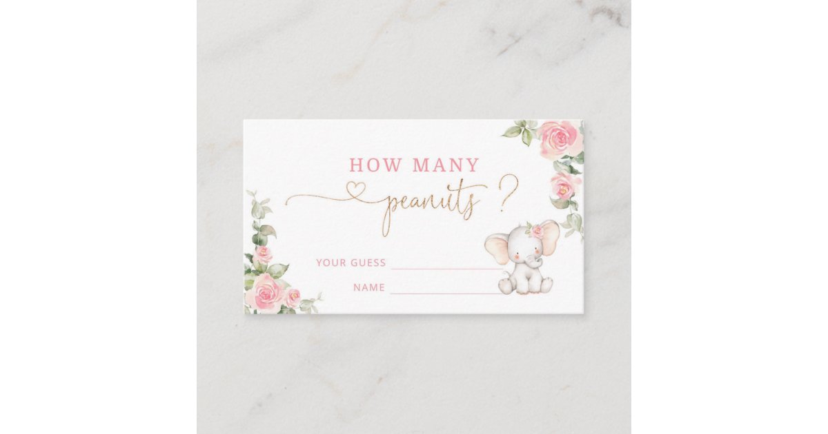 Pink elephant guess how many peanuts card | Zazzle