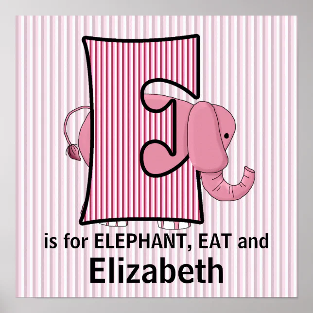 Pink Elephant Monogrammed E Baby Room Poster | Zazzle