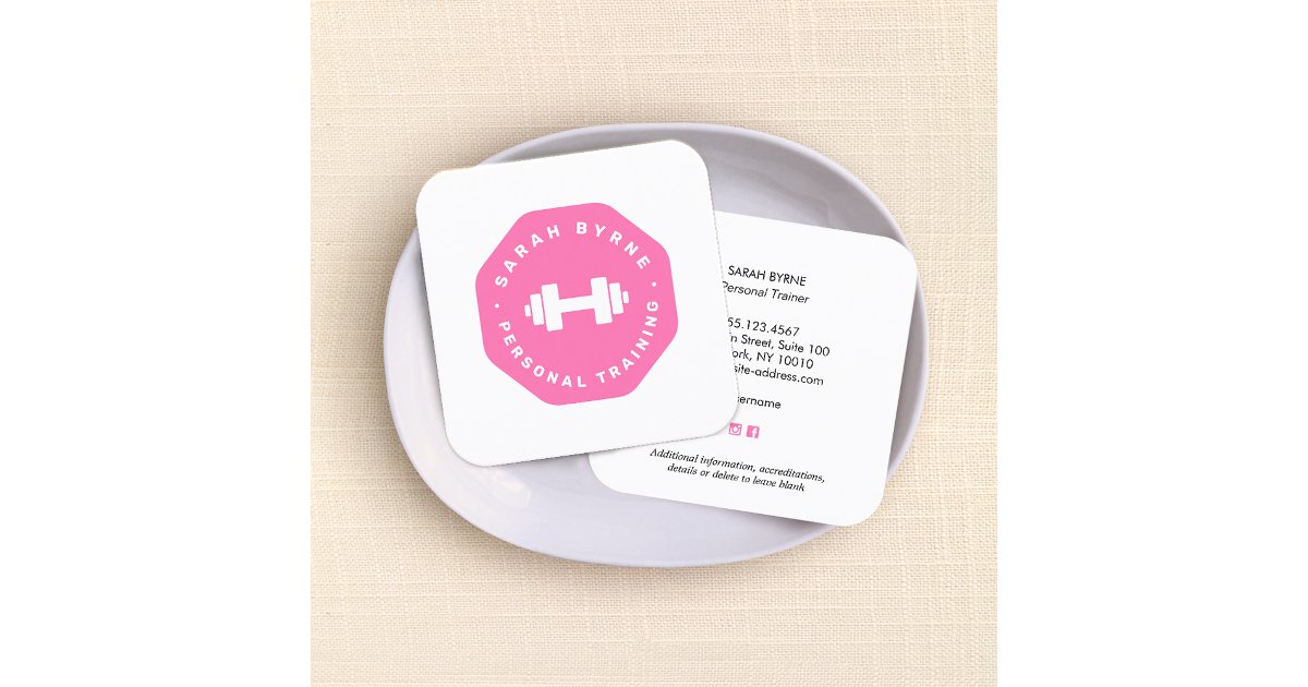 Pink Emblem Personal Trainer Training Business Ca Square Business Card ...