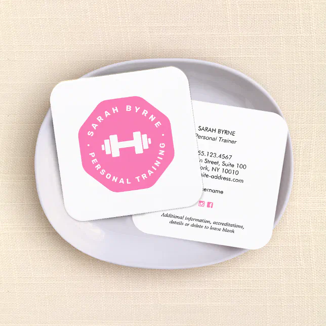 Pink Emblem Personal Trainer Training Business Ca Square Business Card ...