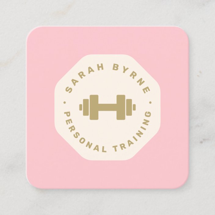Pink Emblem Personal Trainer Training Square Business Card | Zazzle.com