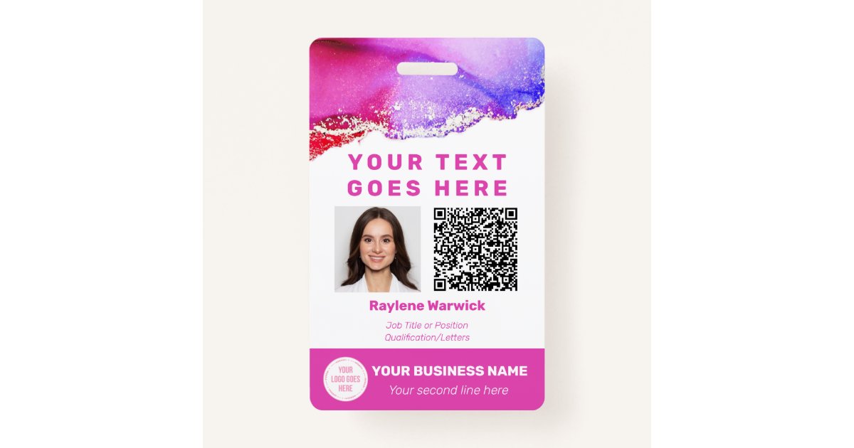 Pink Employee Photo ID QR Code Badge | Zazzle