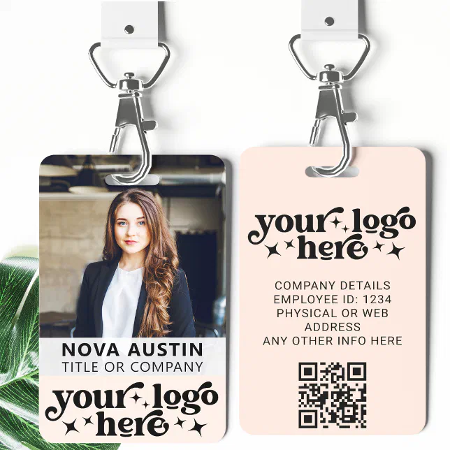 Pink Employee Photo ID With QR Code Business Logo Badge | Zazzle
