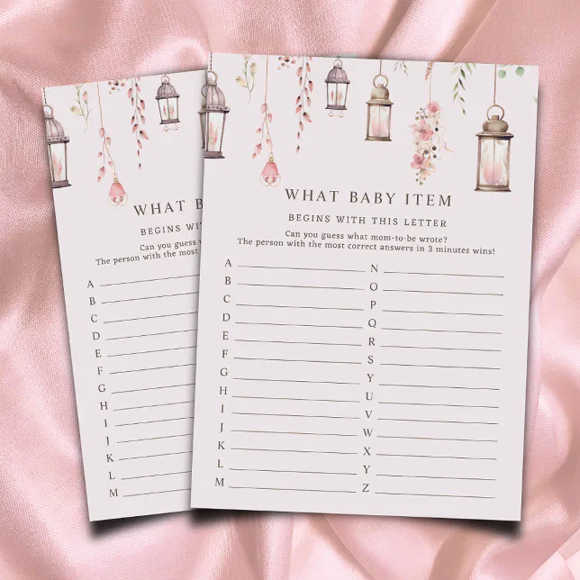 Pink Enchanted What Baby Item Baby Shower Game Enclosure Card | Zazzle
