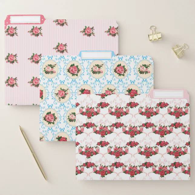 Pink English Tea Rose Patterns File Folder Set | Zazzle