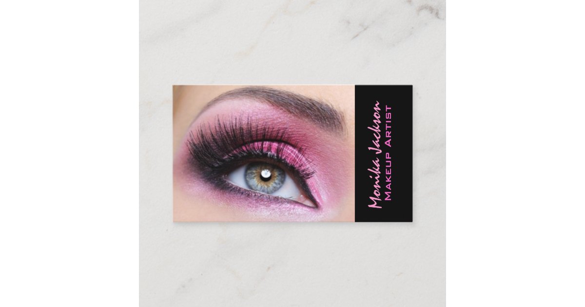 Pink eyeshadow long lashes eyemakeup artist business card | Zazzle