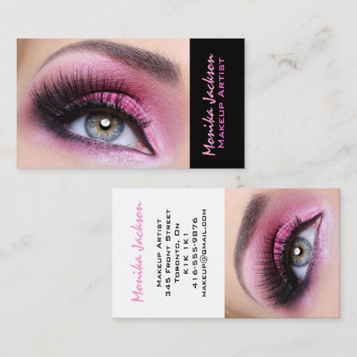 Pink eyeshadow long lashes eyemakeup artist business card | Zazzle