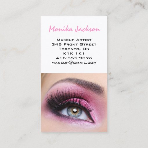 Pink eyeshadow long lashes eyemakeup artist business card | Zazzle