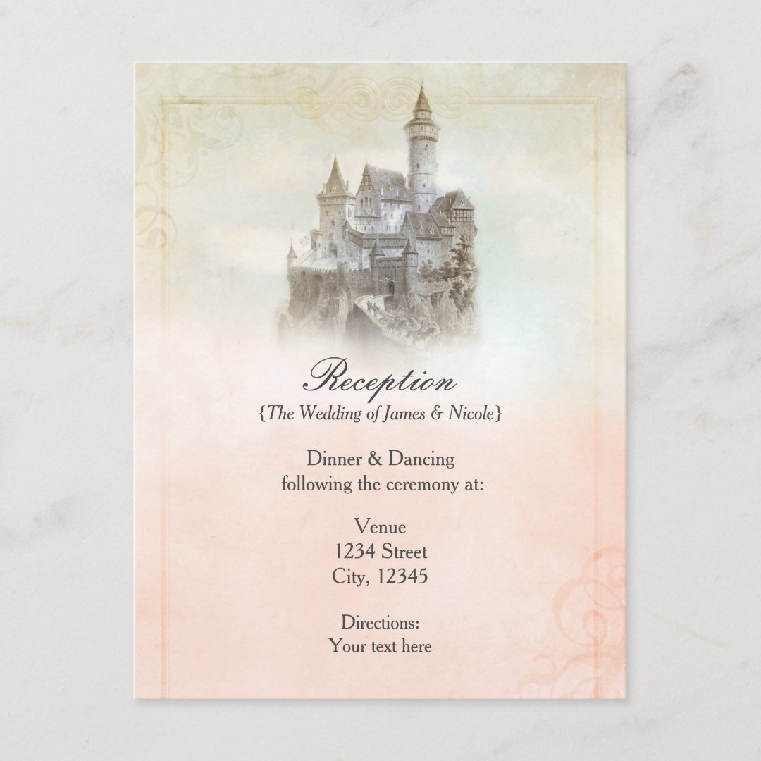 Pink Fairy Tale Storybook Castle Wedding Reception Enclosure Card | Zazzle