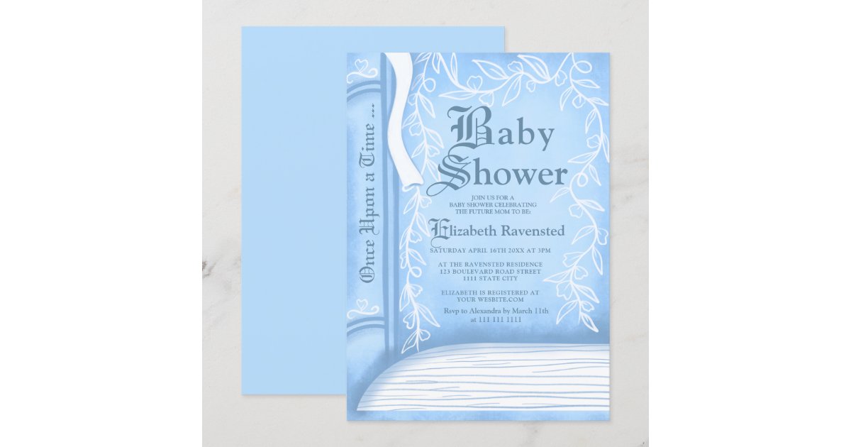 Pink fairy tale storytelling book boy baby shower invitation | Zazzle
