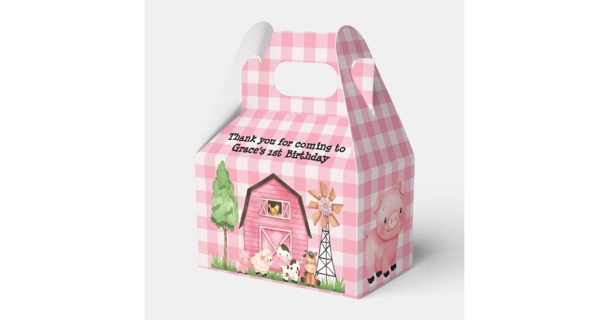 Pink Farm Barnyard Birthday Party Favor Box | Zazzle