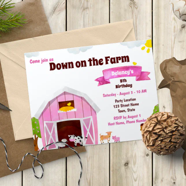 Pink Farm Birthday Invitation | Zazzle